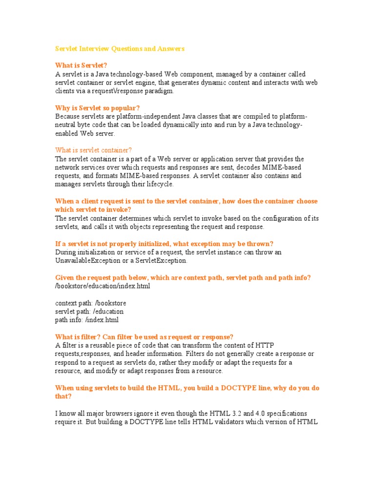 Servlet Interview Questions and Answers | PDF | Java Servlet | Hypertext Transfer Protocol