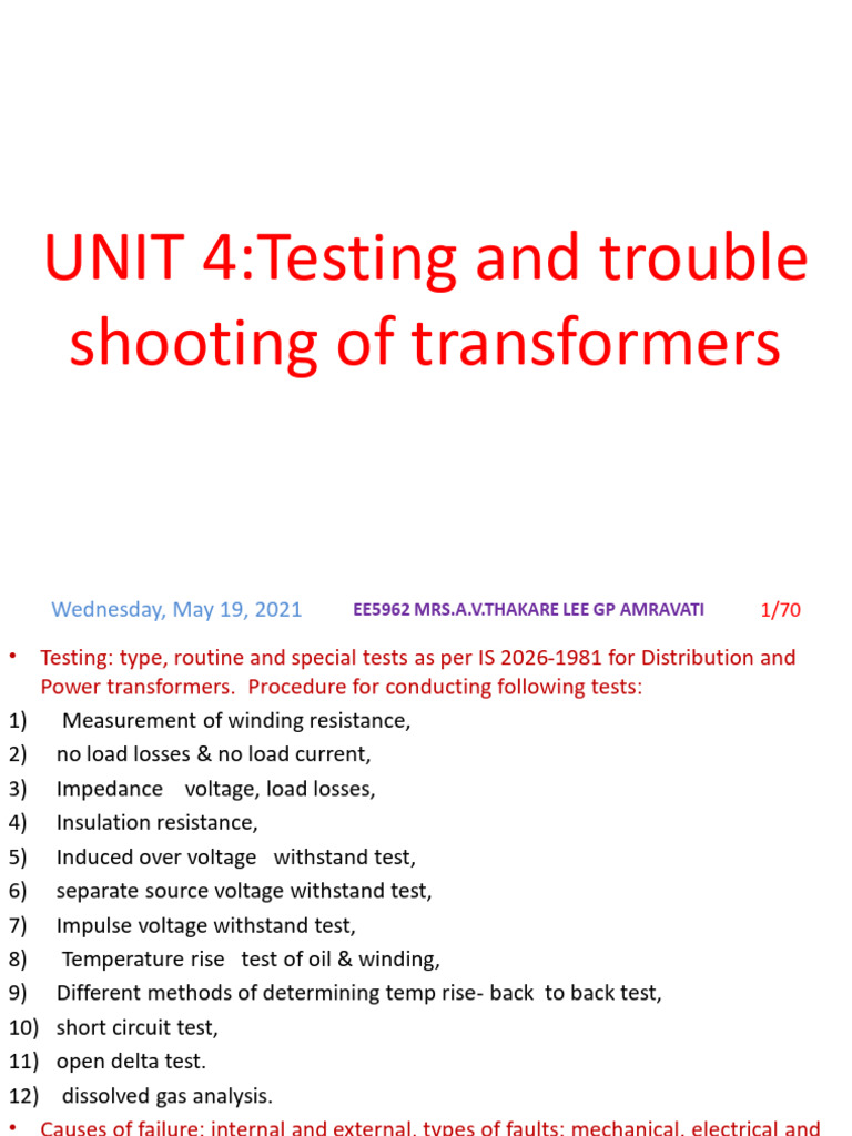 MEE Unit 4 | PDF | Transformer | Insulator (Electricity)