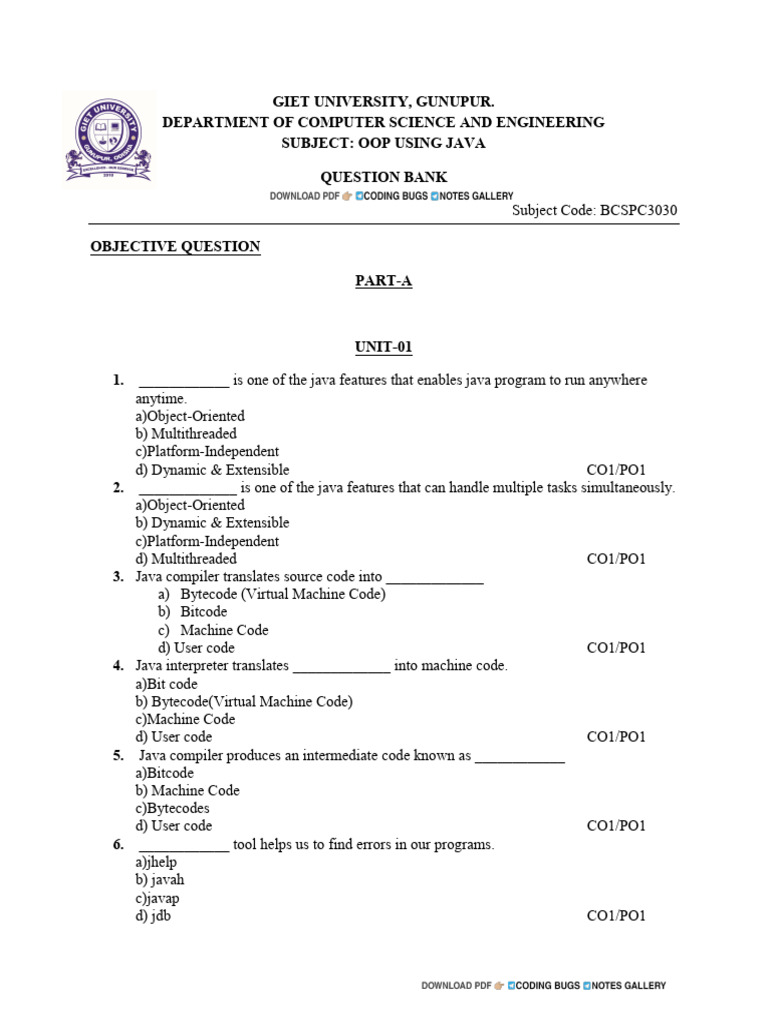 Oops Quesbank Pdf Java Programming Language Object Oriented Programming