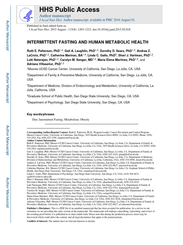 Intermitten Fasting and Metabolic Health | PDF | Intermittent Fasting | Fasting