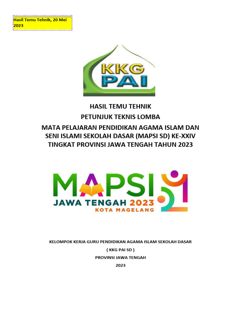 Petunjuk Lomba MAPSI SD 2023 Jateng | PDF