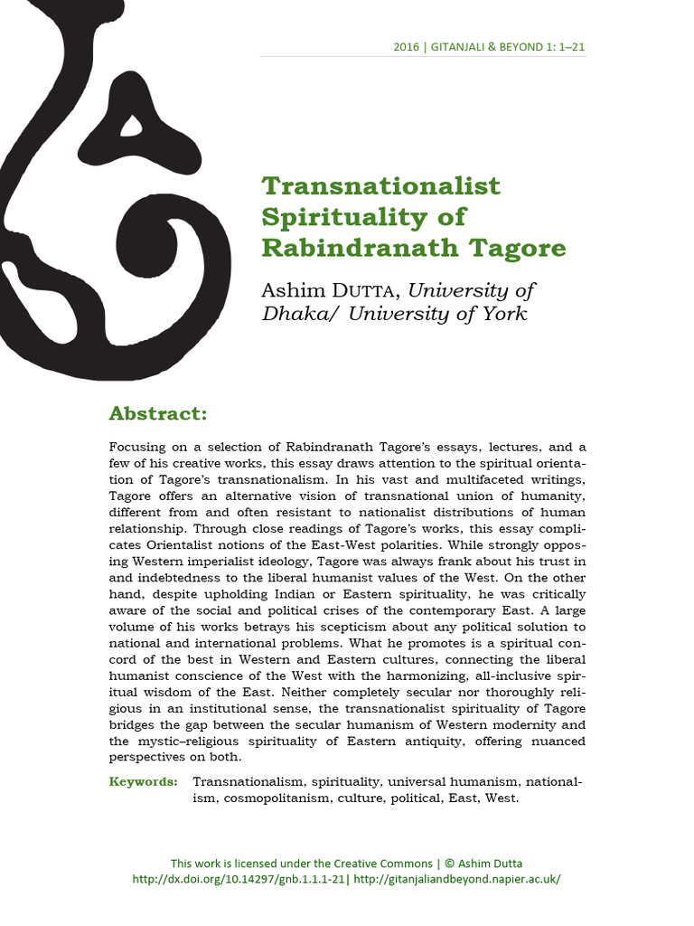 Transnationalist Spirituality of Rabindranath Tago | PDF | Rabindranath ...