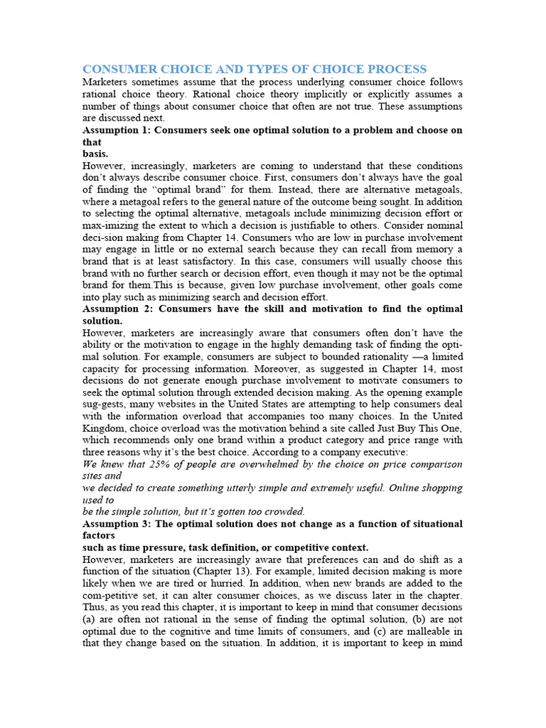 CONSUMER-CHOICE-AND-TYPES-OF-CHOICE-PROCESS | PDF | Choice | Motivational