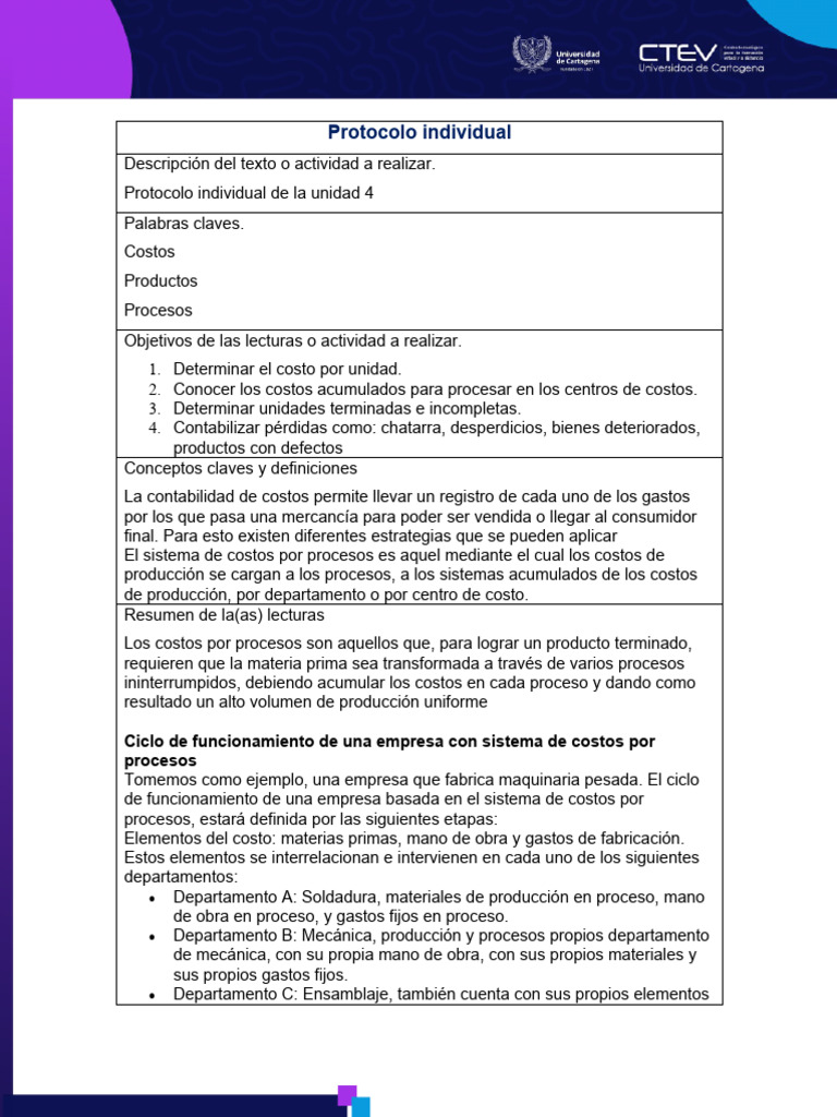 Protocolo Individual U.4 FDC | PDF | Costo | Business