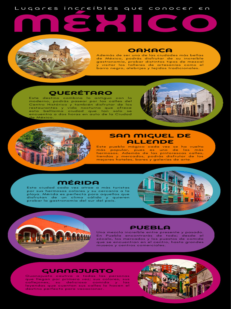 Infografía Lugares Increibles Que Conocer en Mexico Turismo Colorido | PDF | Estilo de vida