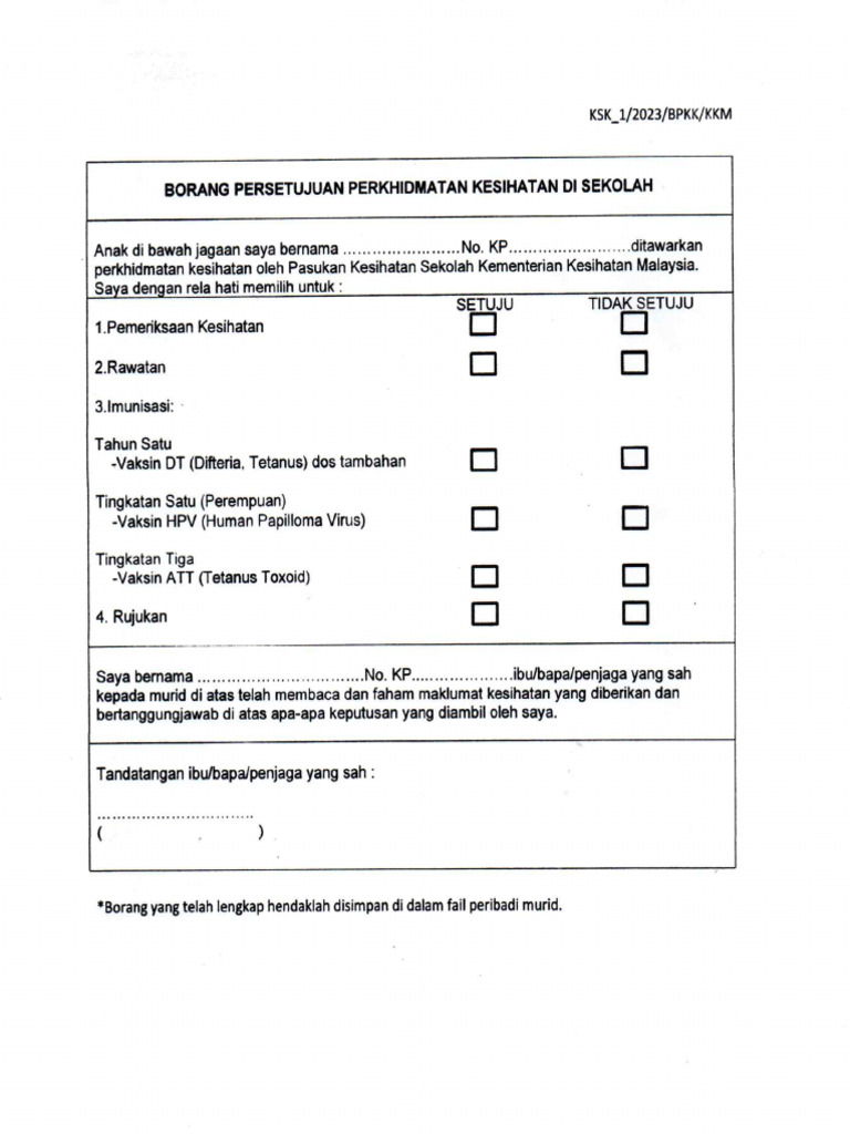 Borang Persetujuan Suntikan ATT F3 | PDF