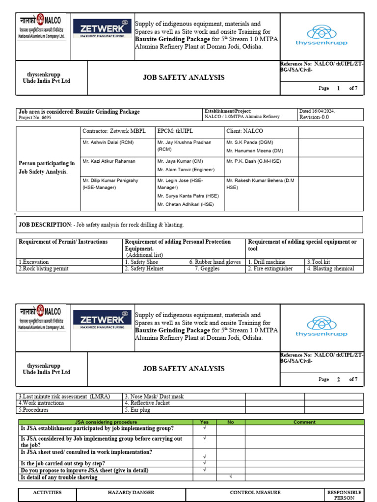 JSA FOR BLASTING | PDF | Safety | Occupational Safety And Health