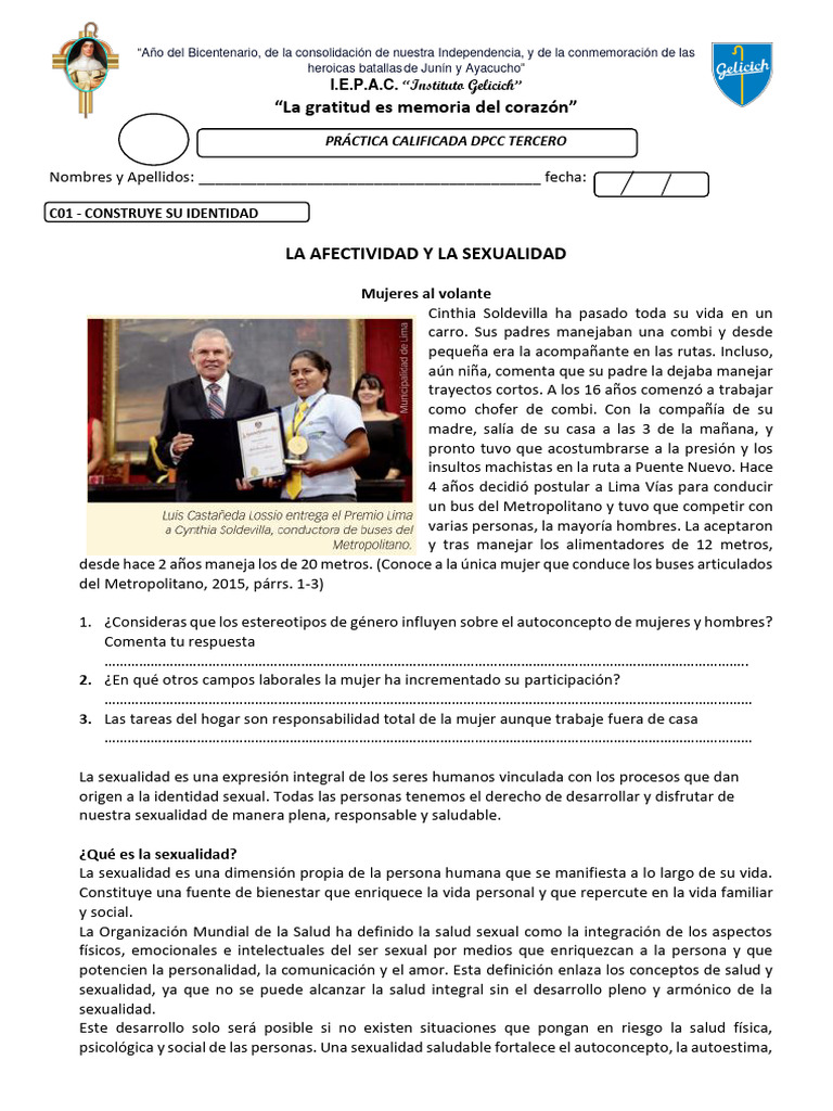 3_DPCC_Practicalificada_N_4_La_afectividad_y_la_sexualidad | PDF | La sexualidad humana | Amor
