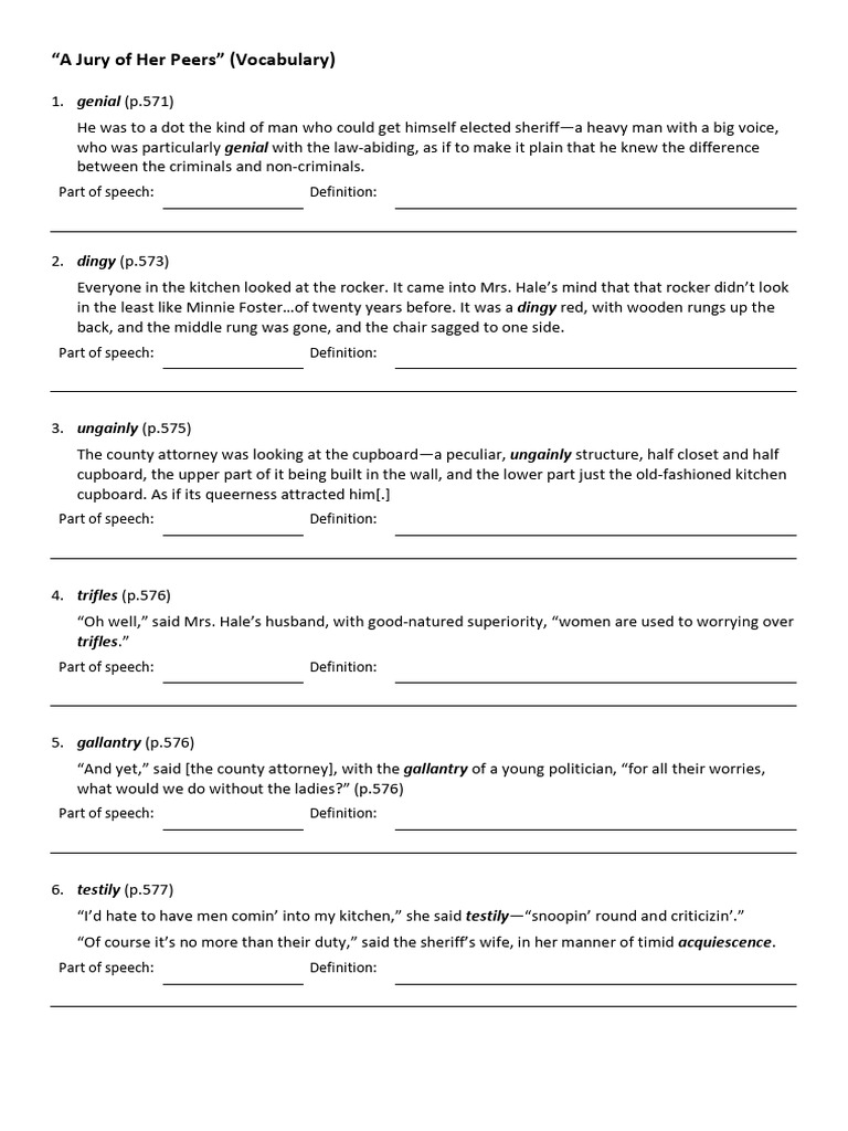 A Jury of Her Peers Vocabulary | PDF