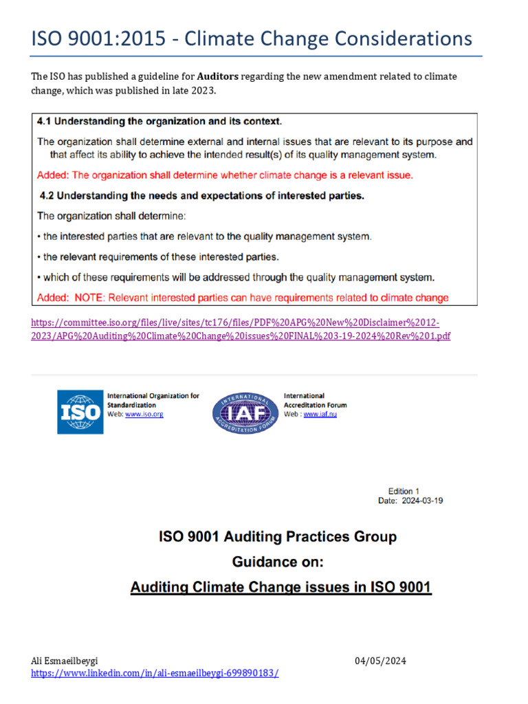 ISO 9001 - 2015 - Climate Change Considerations | PDF | Sustainability ...