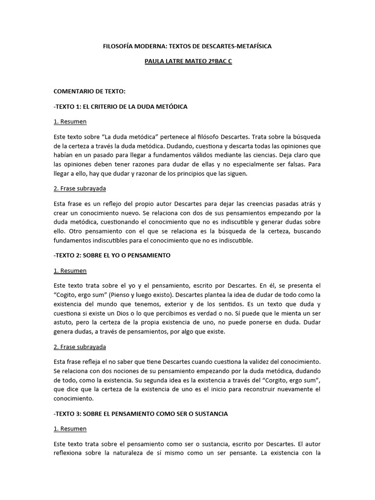 Filosofía Moderna: Descartes y la Duda | PDF | René Descartes | Existencia