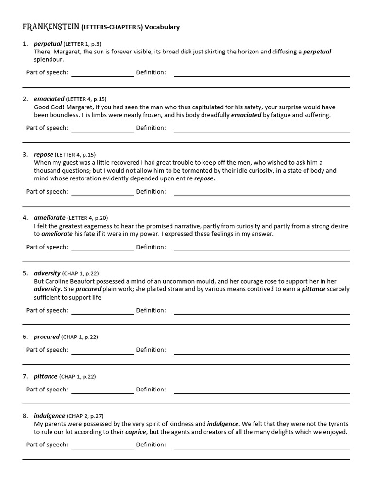 Frankenstein 1-5_Vocabulary | PDF