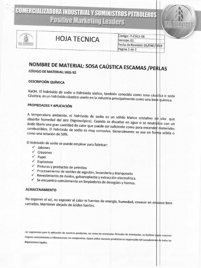 Ficha Tecnica Sosa Caustica | PDF