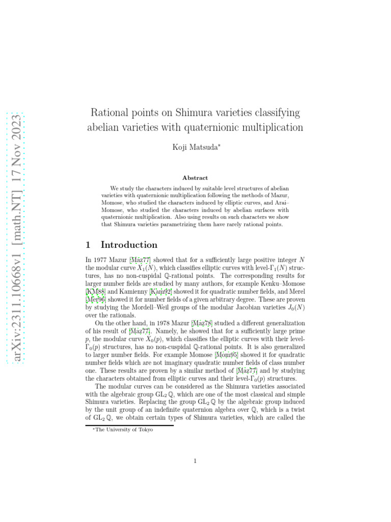 Rational Points on Shimura Varieties | PDF | Field (Mathematics) | Ring ...
