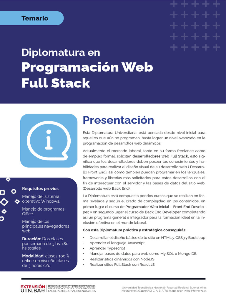 Temario Diplomatura Programacion Web FullStack | PDF | Script Java | Red mundial