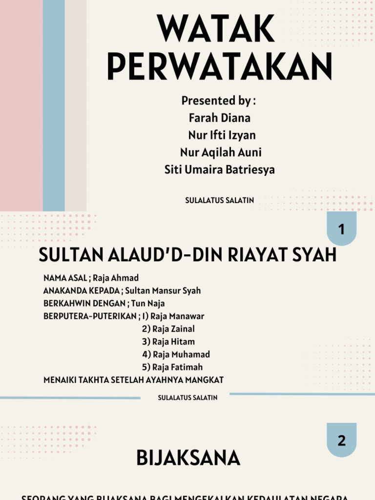 Watak Perwatakan Sultan Alauddin Riayat Syah | PDF