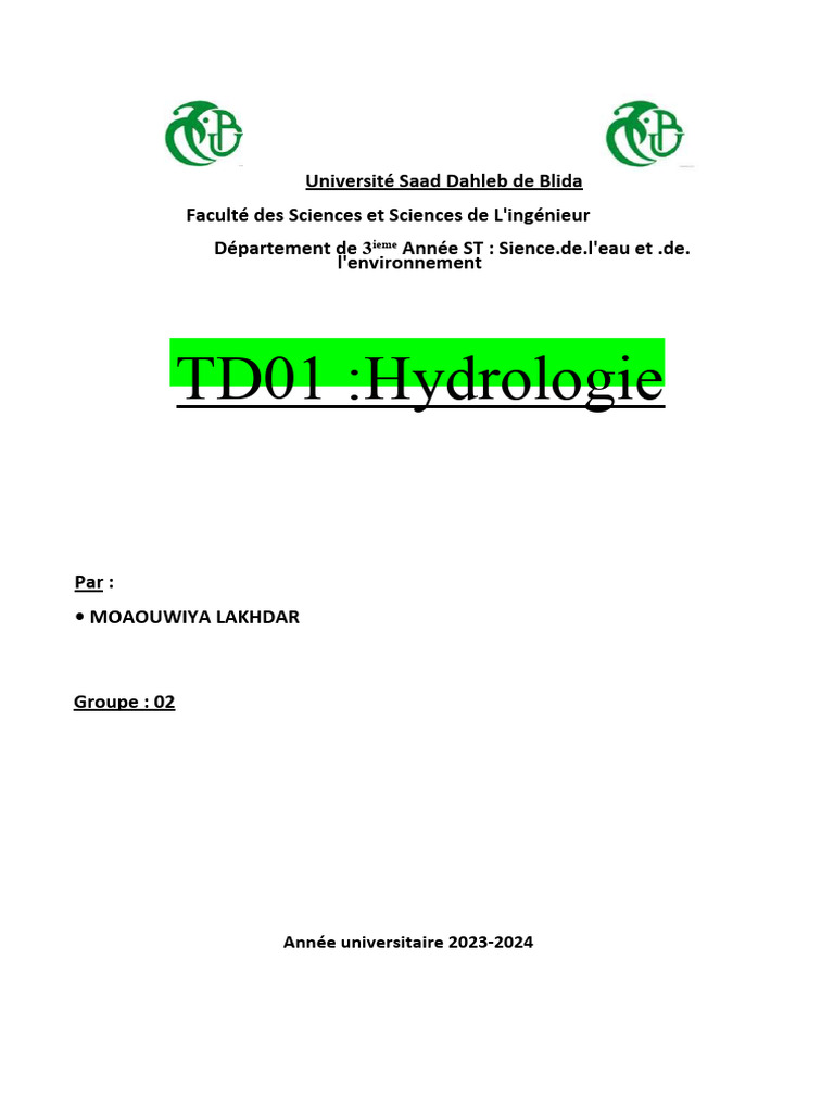 Université Saad Dahleb de Blida 1 | PDF | Pluie | Métrologie