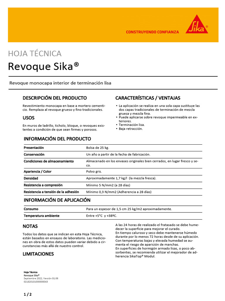 Revoque Sika | PDF | Mortero (Albañilería) | Hormigón