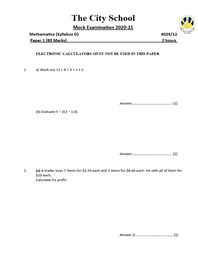 Mock (Math-4024-QP 12) 2020-21 (1) .Docx - 0 | PDF | Triangle ...
