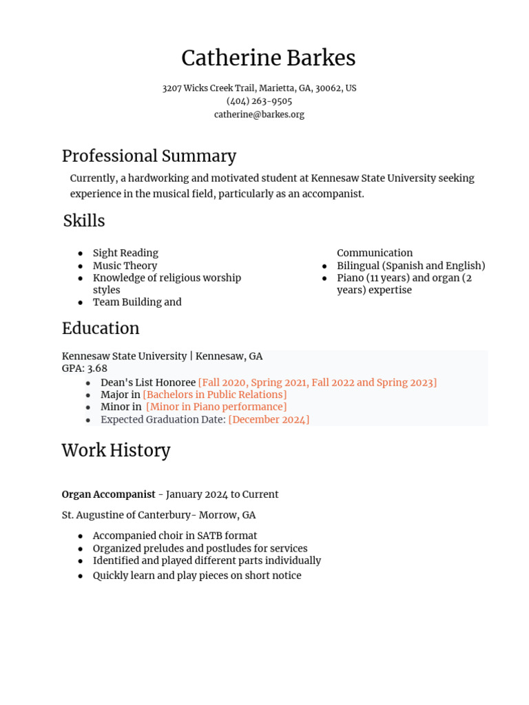 Catherine Barkes Resume 2024-2 | Download Free PDF | Musicology