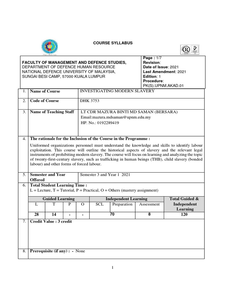 2 2021 Sem 3 Course Outline DHK 3753 Investigating | PDF | Critical Thinking | Thought