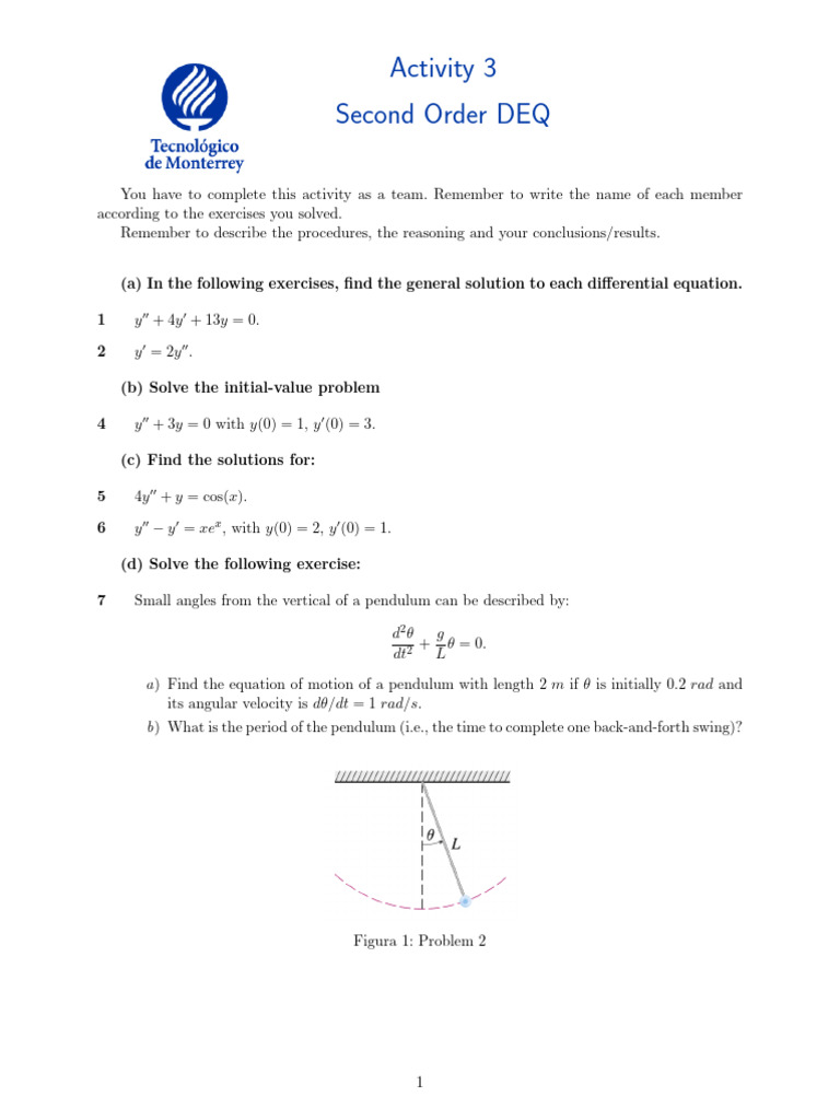 Activity 3 Second Order DEQ | PDF | Science & Mathematics | Computers