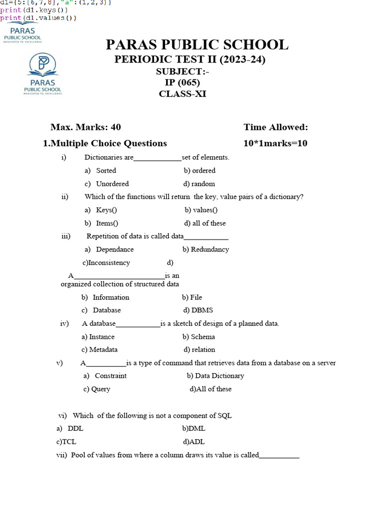 Ip pt2 Que Paper | Download Free PDF | Databases | Relational Database