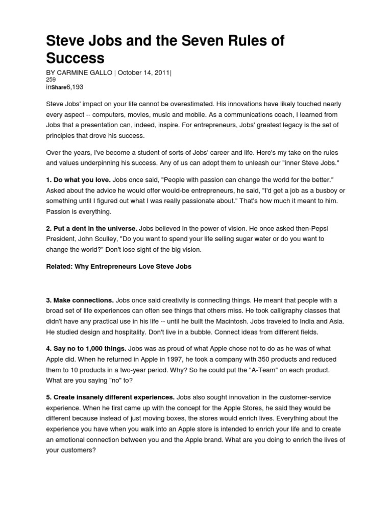 Steve Jobs' Seven Success Rules | PDF | Steve Jobs | Apple Inc.