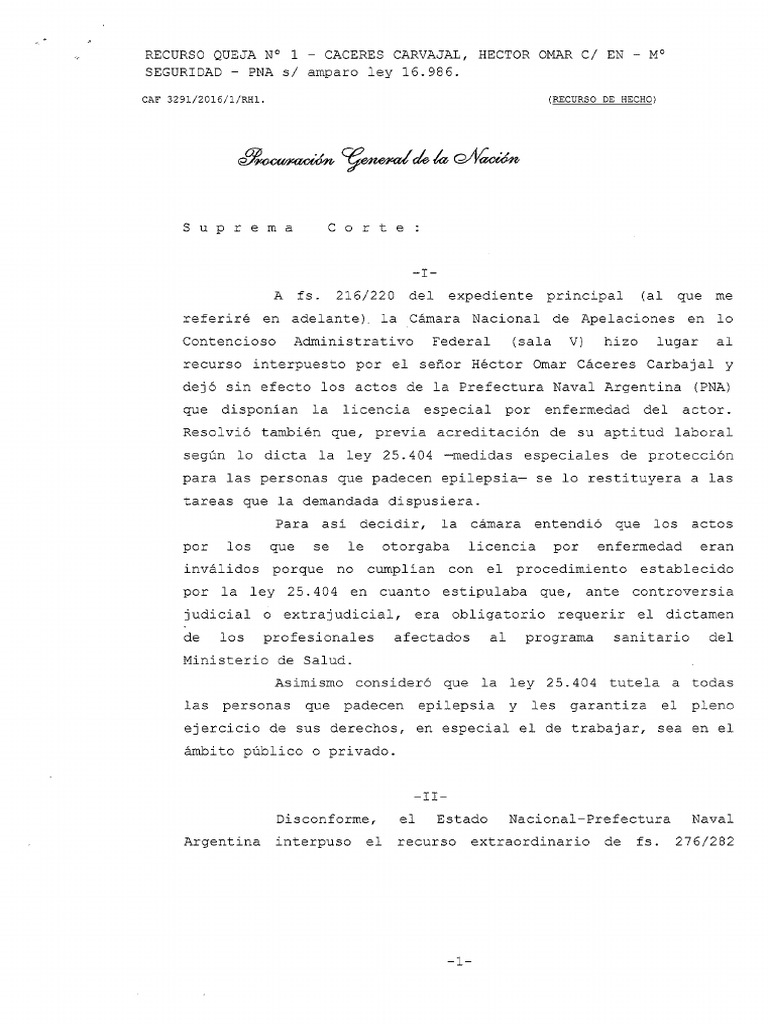 Queja de Héctor Cáceres: Licencia PNA | PDF | Justicia | Crimen y violencia