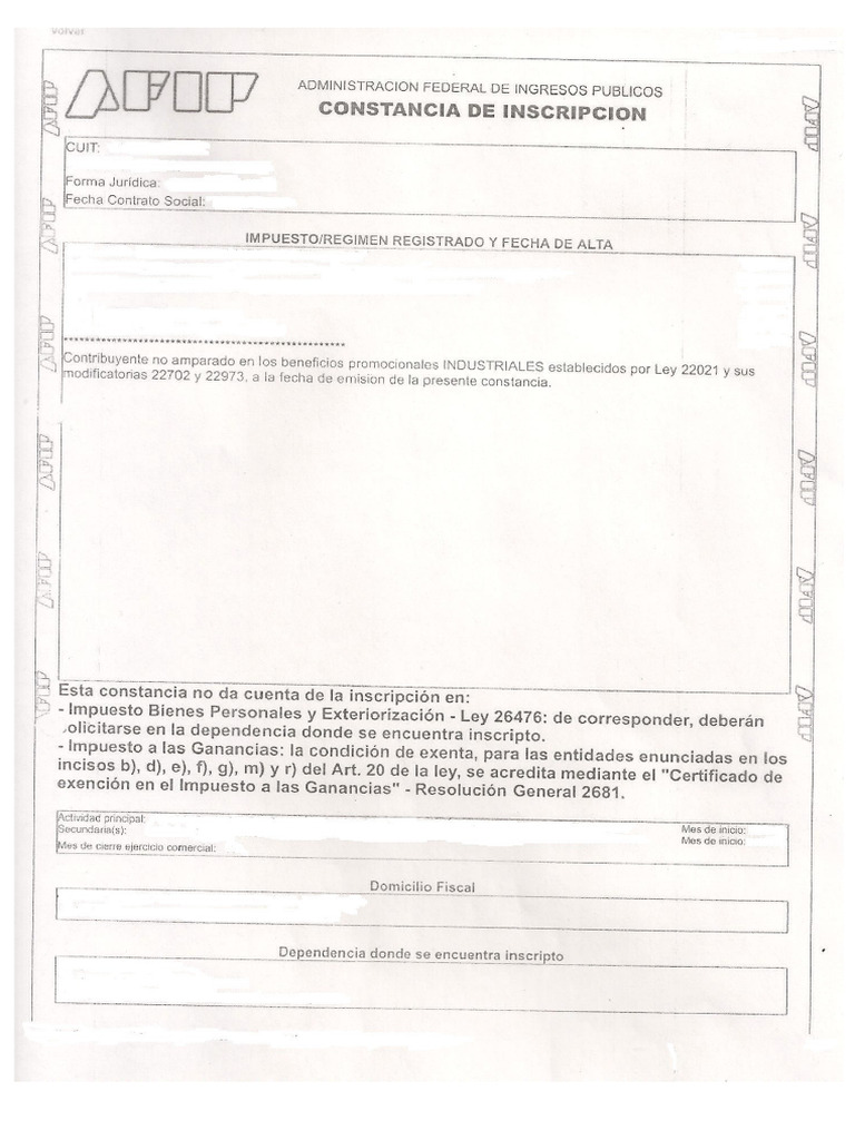 Constancia de Opción AFIP | PDF