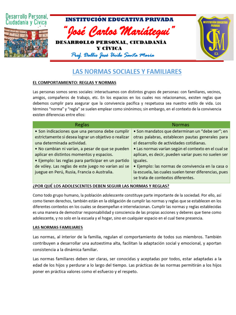 Separata Las Normas Sociales y Familiares | PDF | Familia | Escuelas