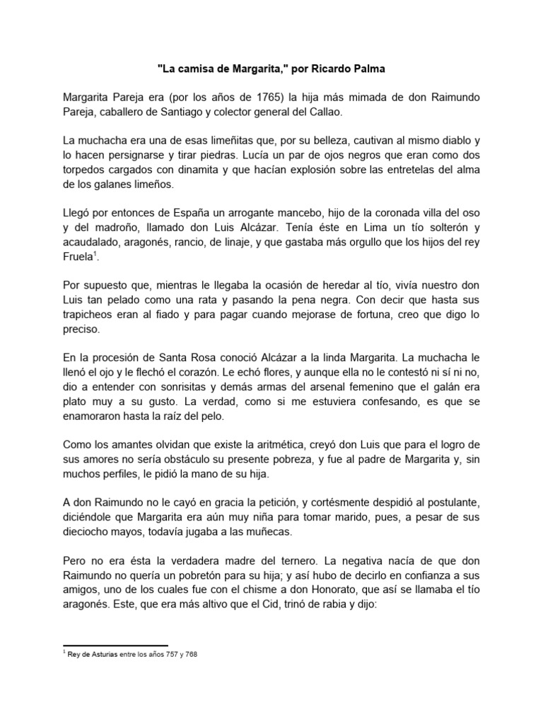 La camisa de Margarita: Resumen y análisis | PDF