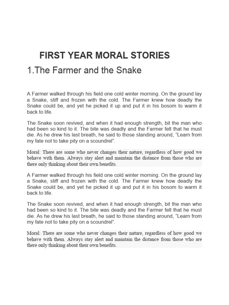 The Farmer and the Snake: A Moral Tale | PDF