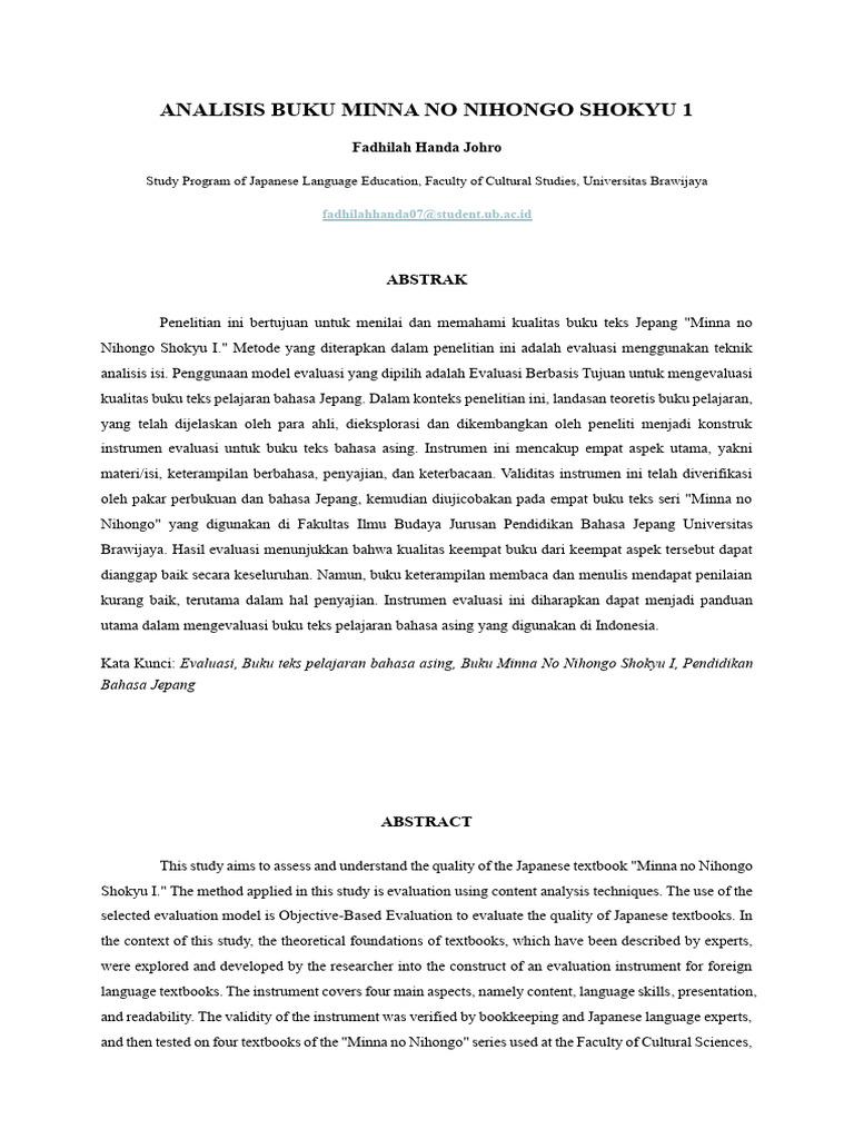 Analisis Buku Minna No Nihongo Shokyu 1 - Fadhilahhandajohro - 225110600111019 | PDF