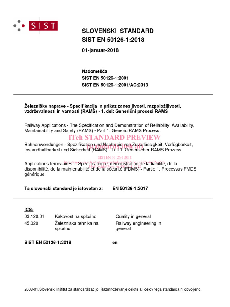 SIST-EN-50126-1-2018 Generic RAM Process | PDF | Risk | System