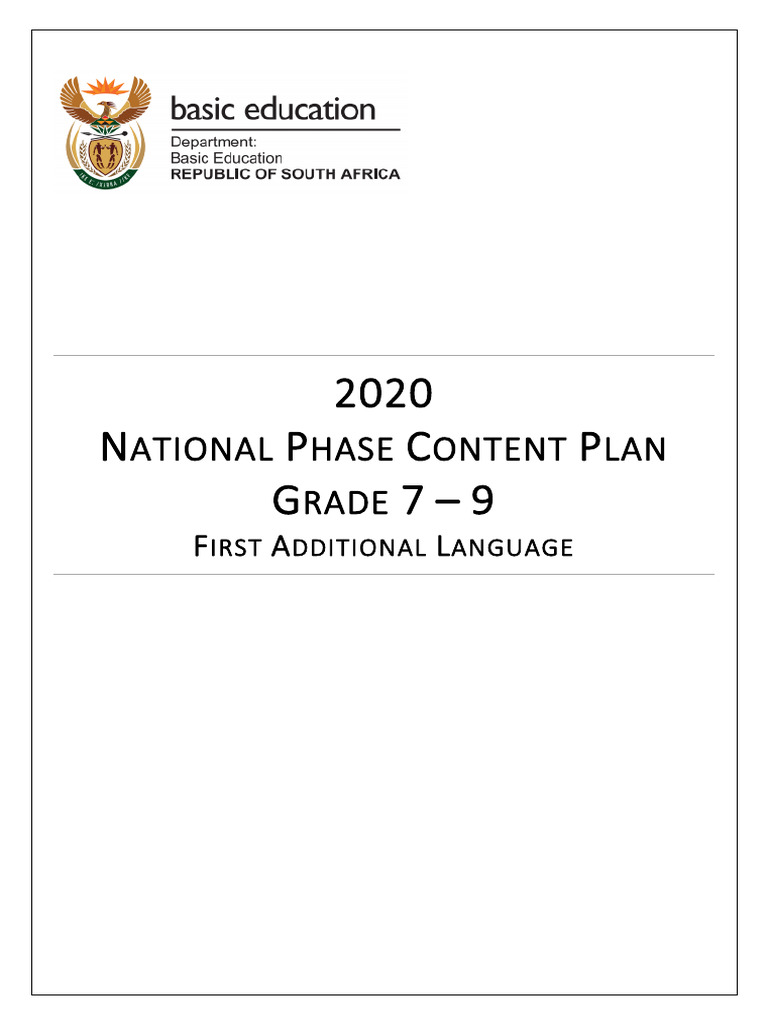 2020 - National Phase Content Plan Grade 7 9 First Additional Languages | PDF | Reading ...