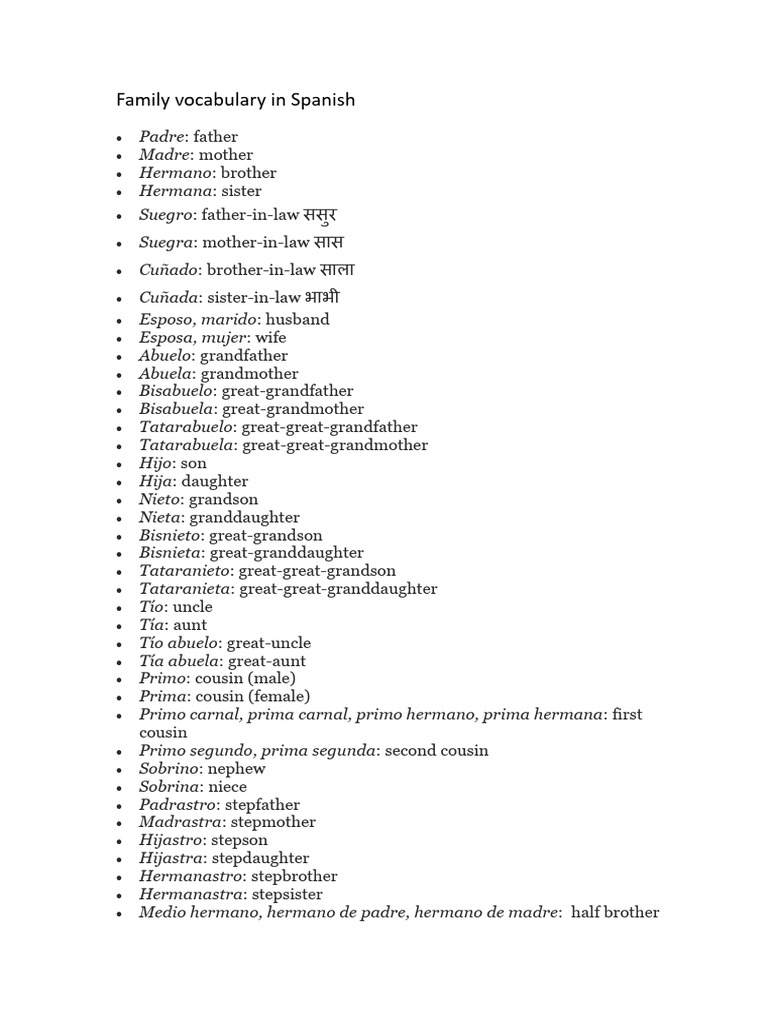 Family Vocabulary in Spanish | PDF
