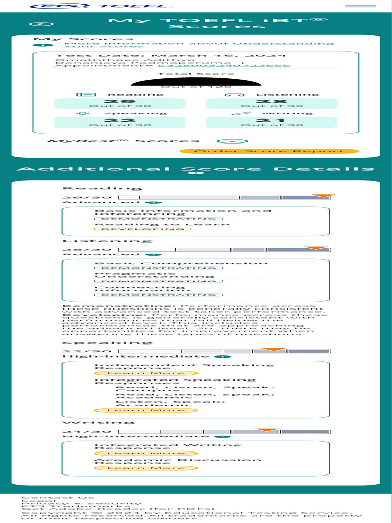 TOEFL Score Report | PDF