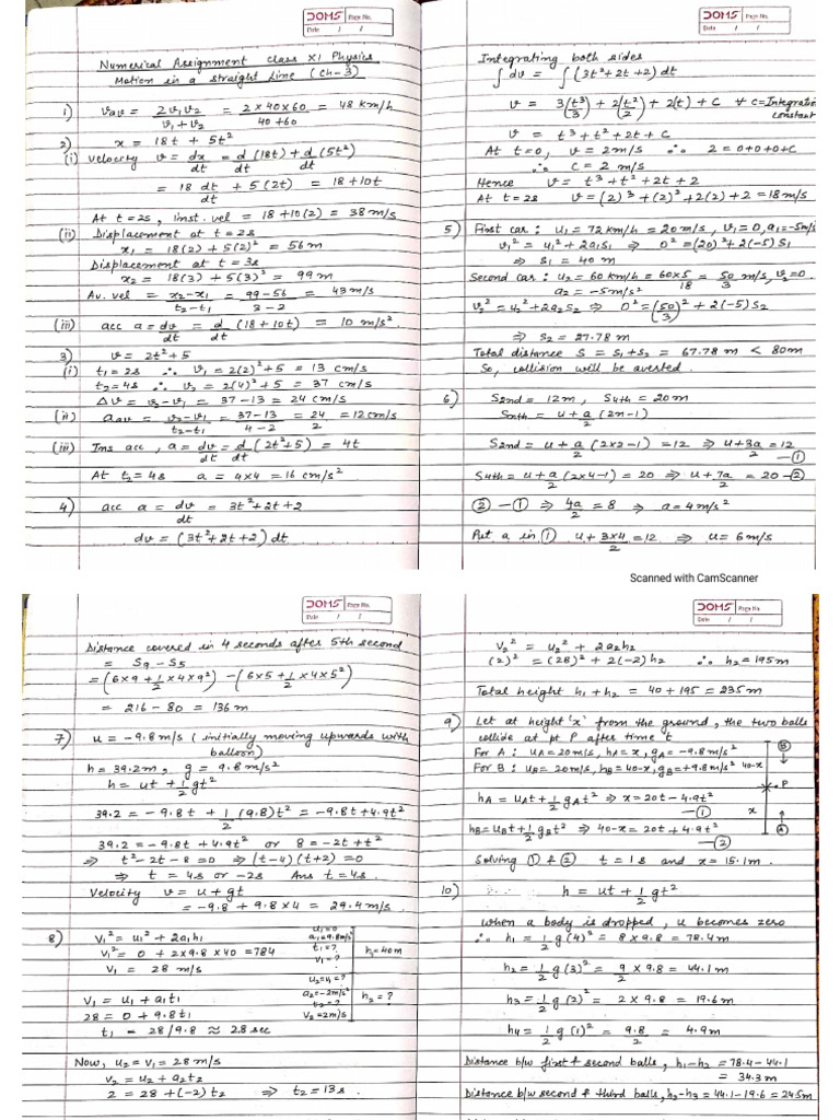 NA Soln Motion in A Straight Line | PDF