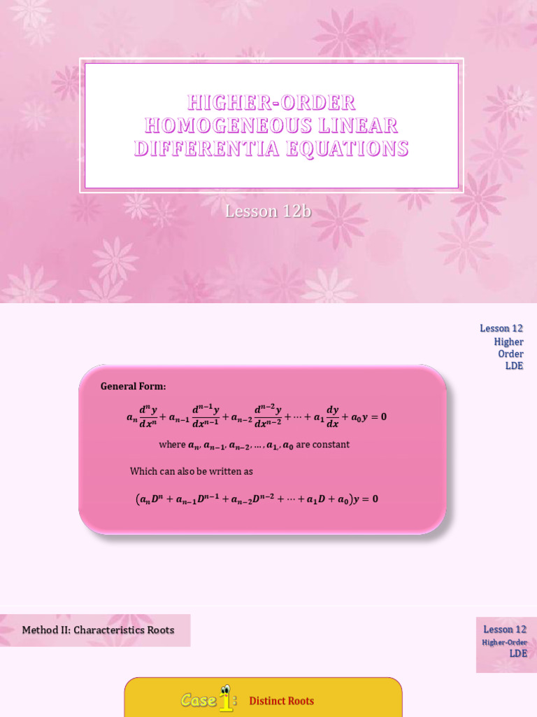 Lesson 12b Higher Order Homogeneous LDE | PDF | Quadratic Equation ...