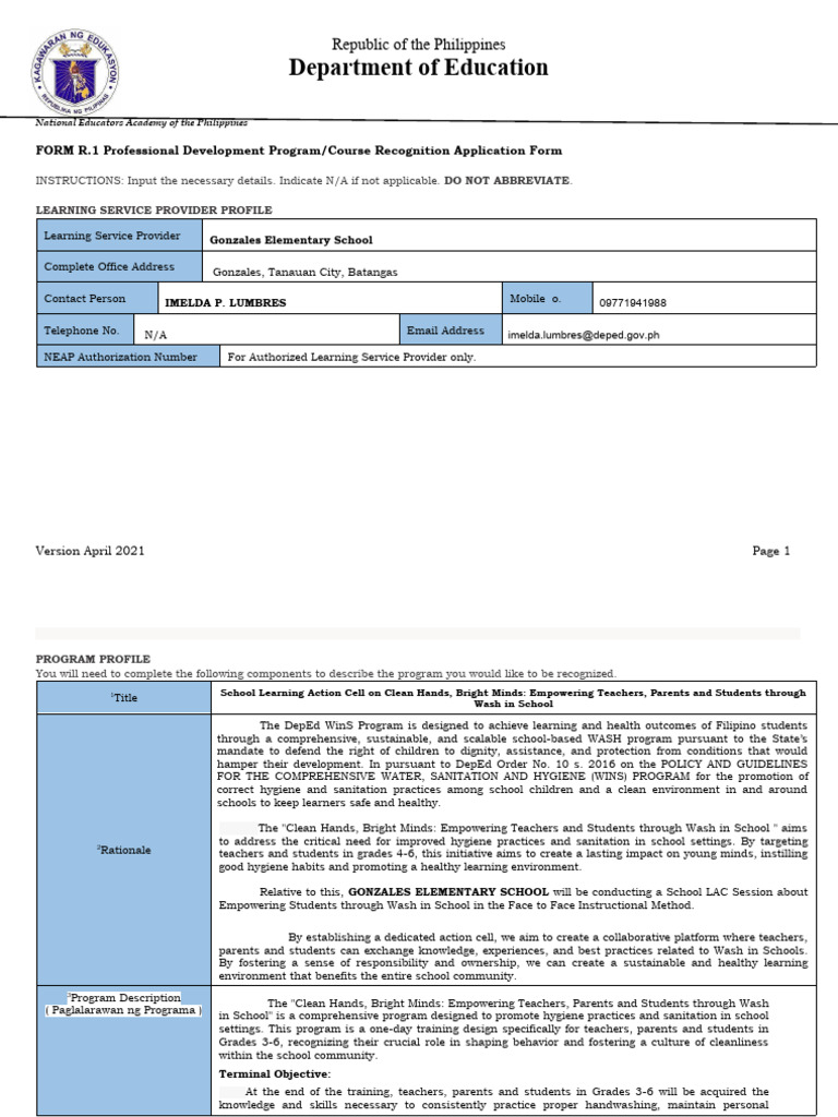 Ges - Wins - Approved R1 Form | PDF | Survey Methodology | Hand Washing