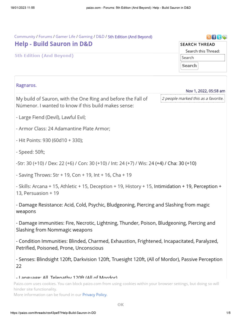 Sauron Stats DND | PDF