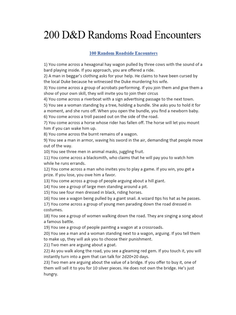 200 Random Encounters DND | PDF | Religion & Spirituality | Young Adult