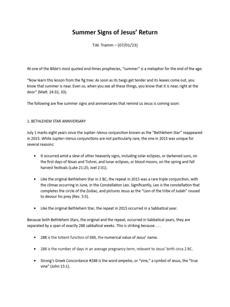 Summer Signs of Jesus Return | PDF | Ruth (Biblical Figure)