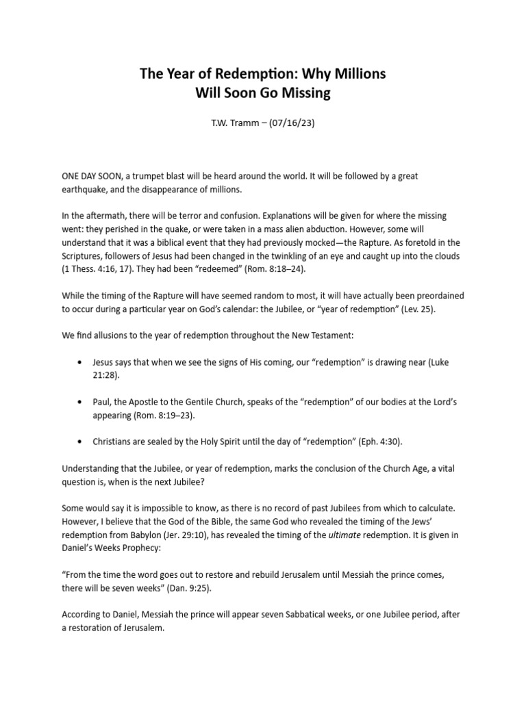 Rapture and the Year of Redemption | PDF | Rapture | Jesus