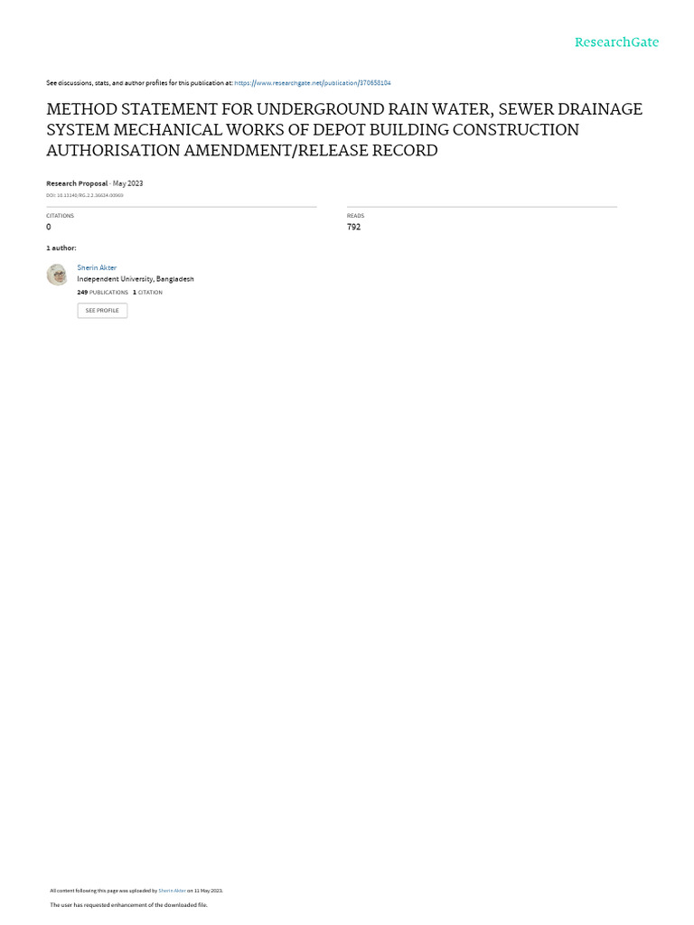 Method Statementfor Mechanical Works Underground Rain Water Sewer Drainage System | PDF ...