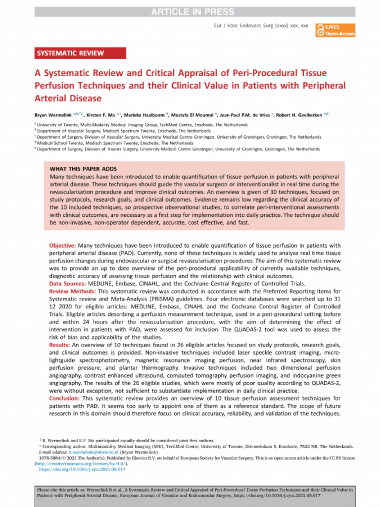 A Systematic Review and Critical Appraisal of Peri-Procedural Tissue ...
