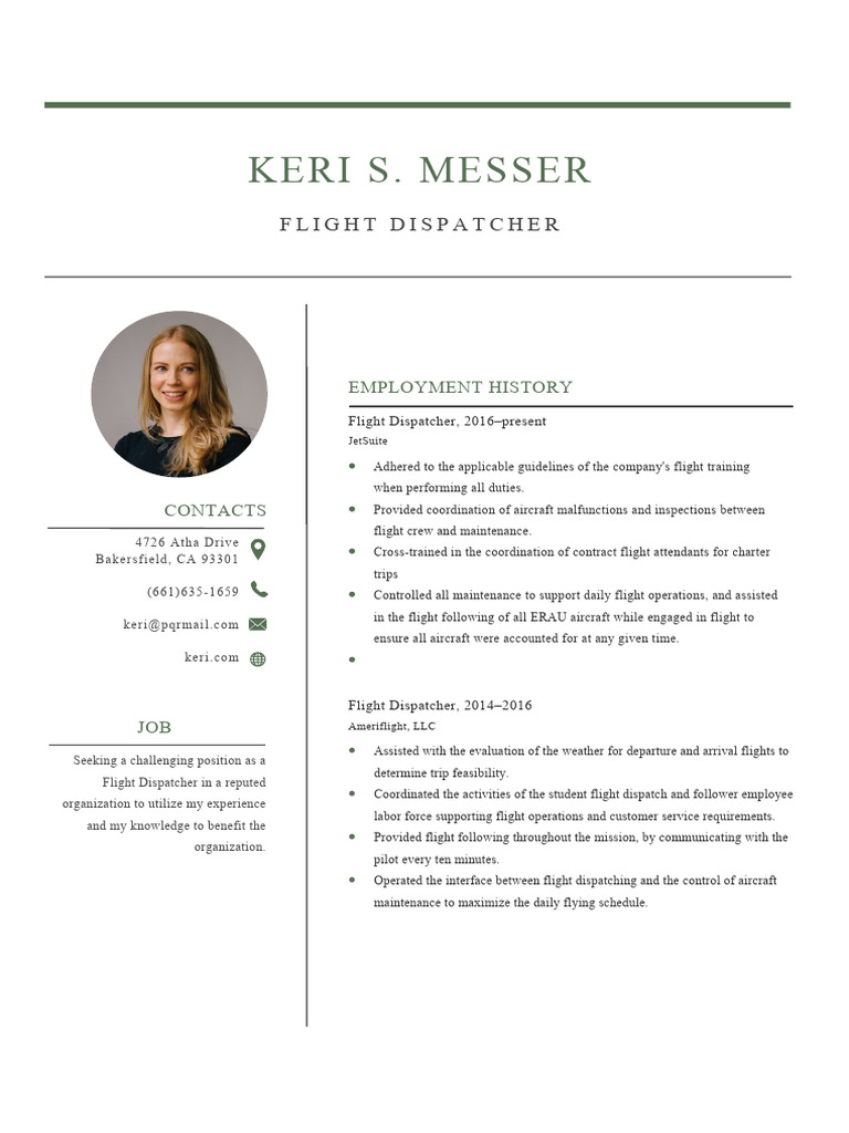 Flight Dispatcher Resume-A4 | PDF | Dispatcher | Air Traffic Control
