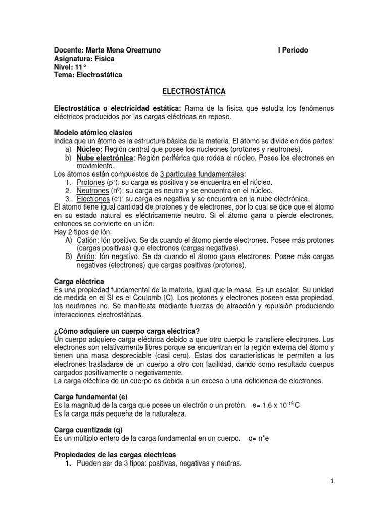 Introducción a la Electrostática en Física | PDF | Electrón ...