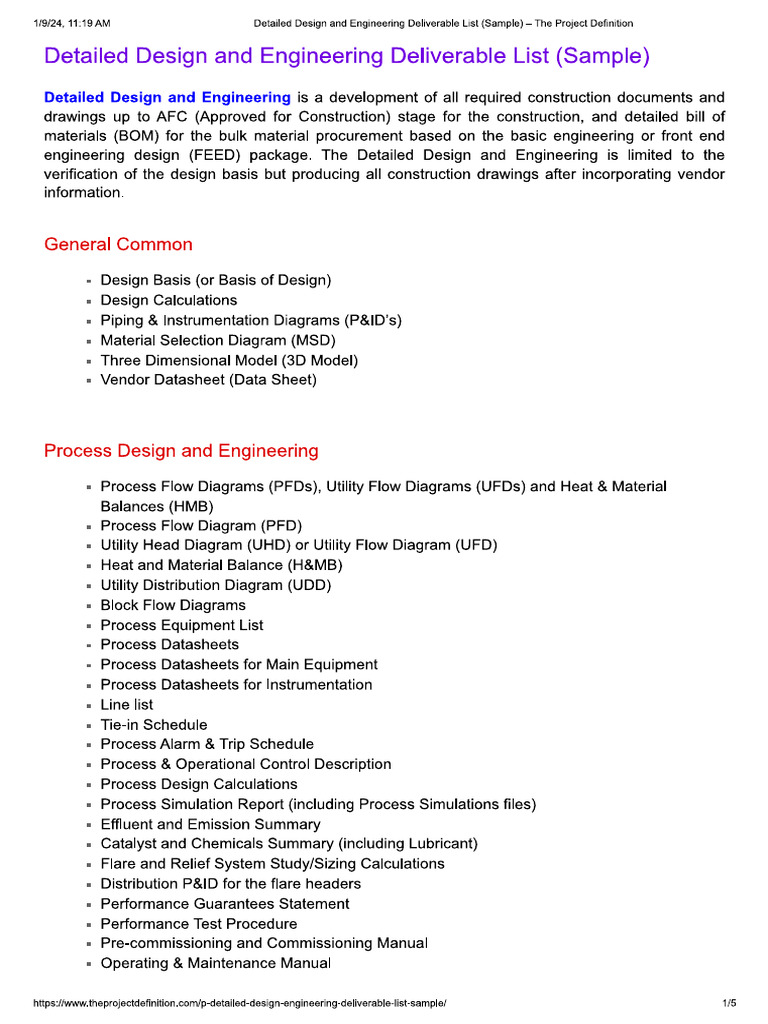 2. Detailed Design and Engineering Deliverable List | PDF